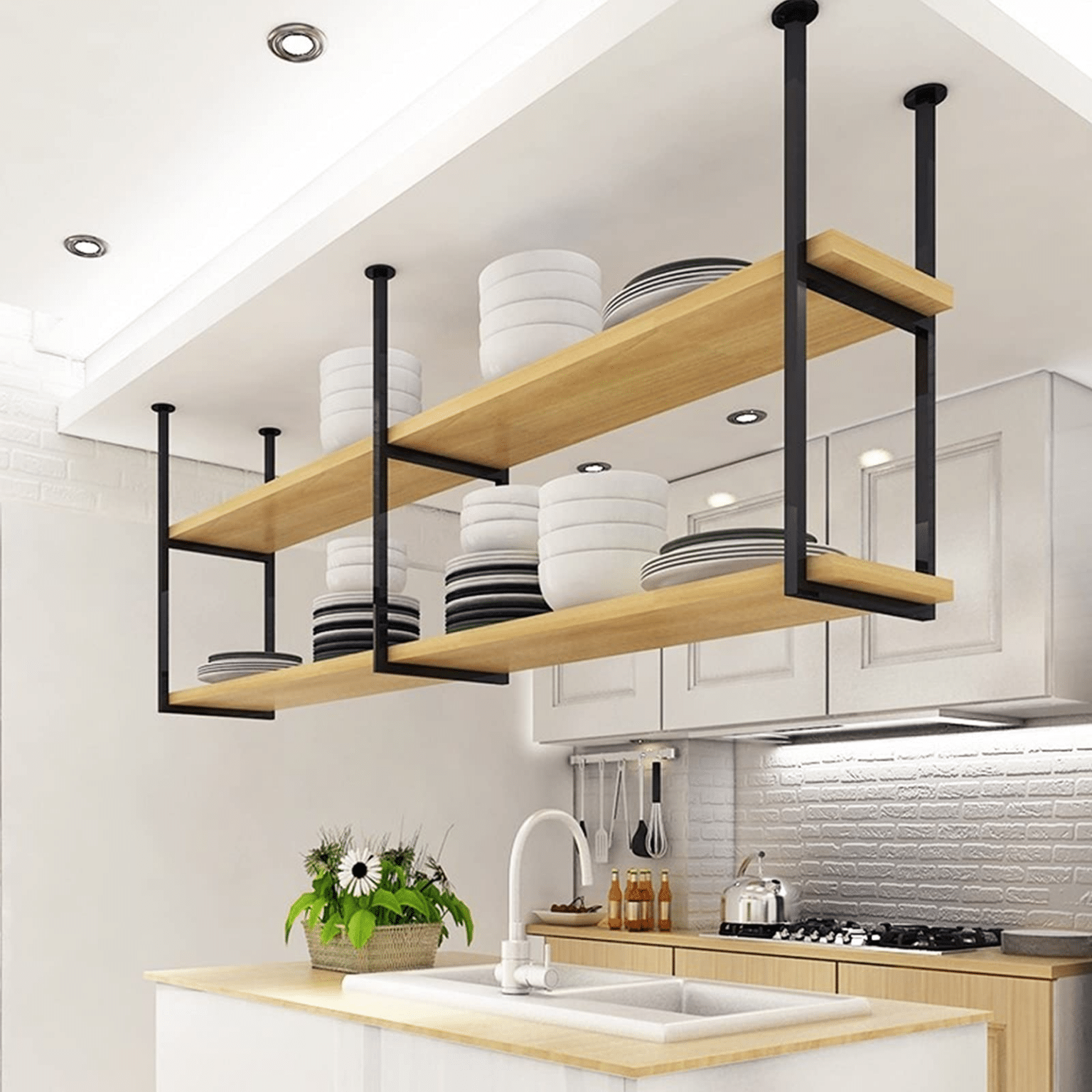 Maximizing Space & Style: Suspended Shelves over Kitchen Island - The ...